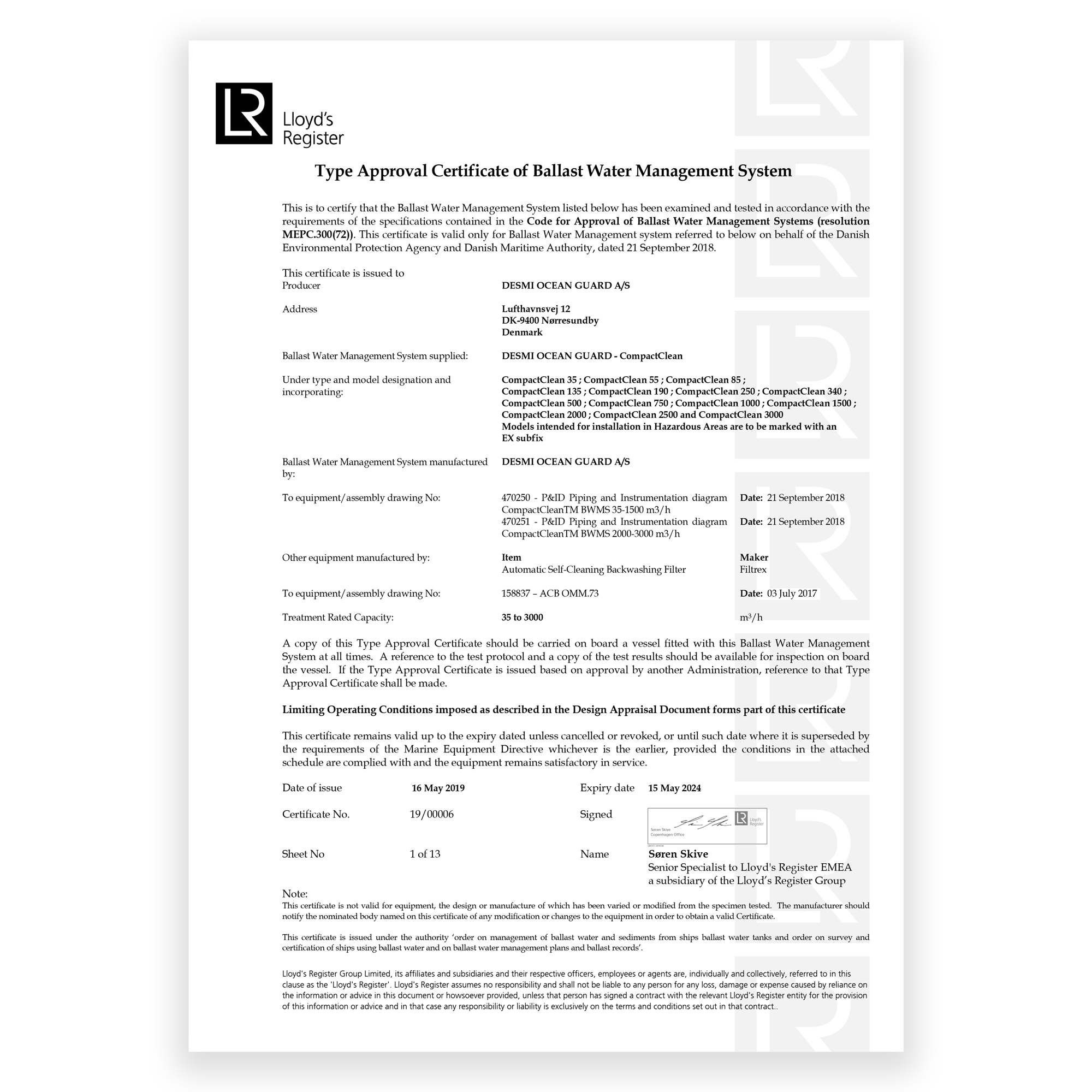 CompactClean IMO Certificate with EX | DESMI - Proven technology